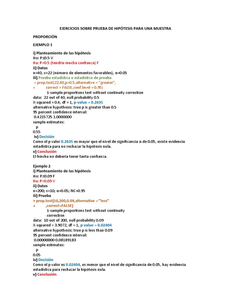Ejercicios Resueltos Sobre Prueba de Hipótesis para Una Muestra | PDF ...