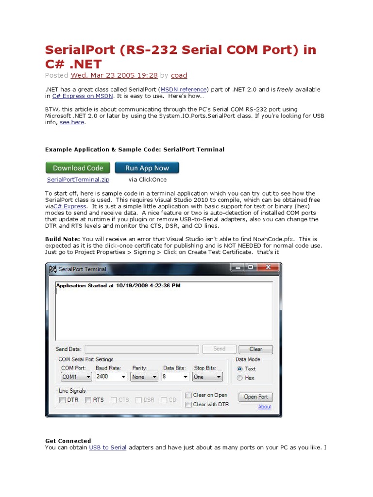 RS-232 Serial Communication in C# .NET | PDF | Usb | Microsoft Visual ...