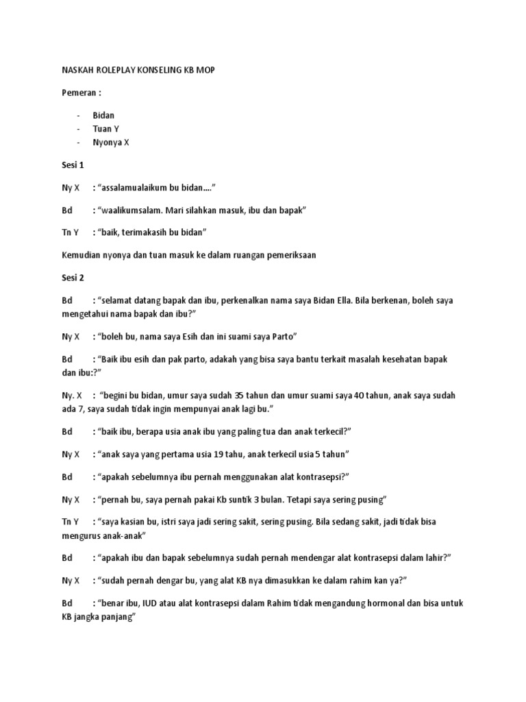 Naskah Roleplay Konseling KB Mop | PDF