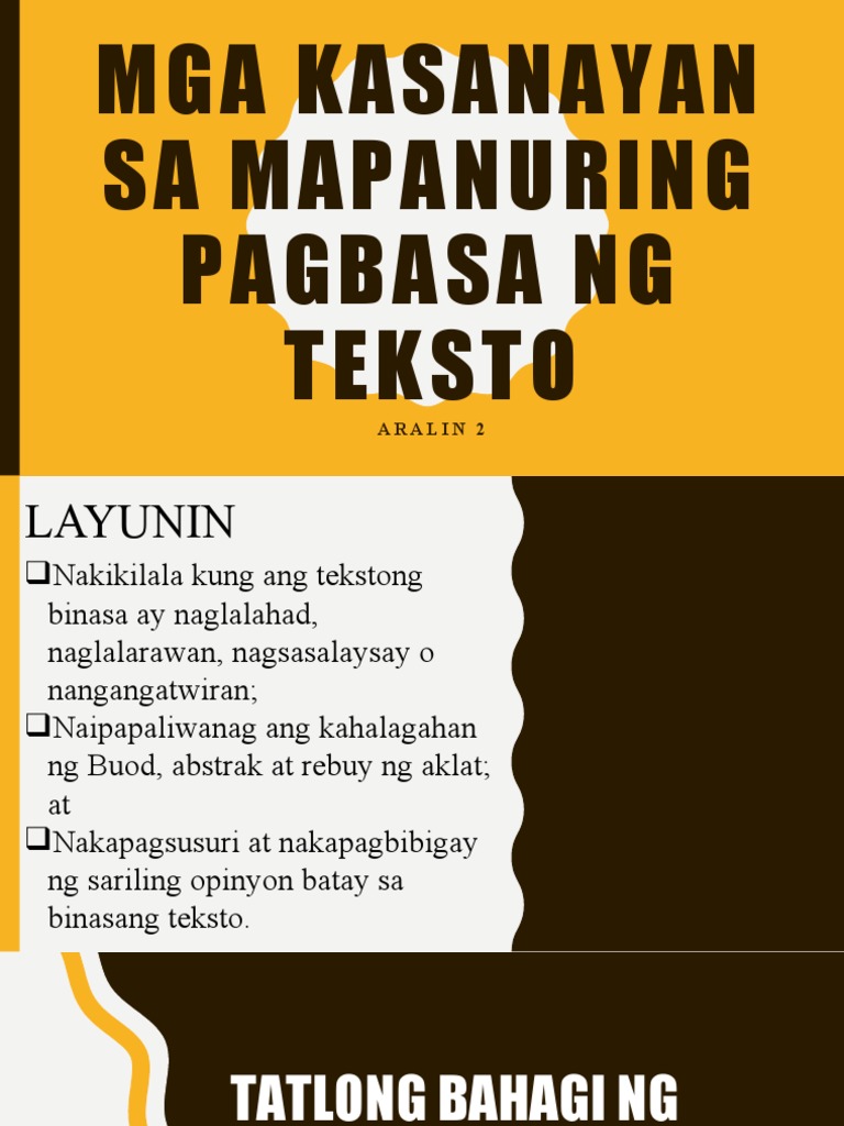Mga Kasanayan Sa Mapanuring Pagbasa NG Teksto | PDF
