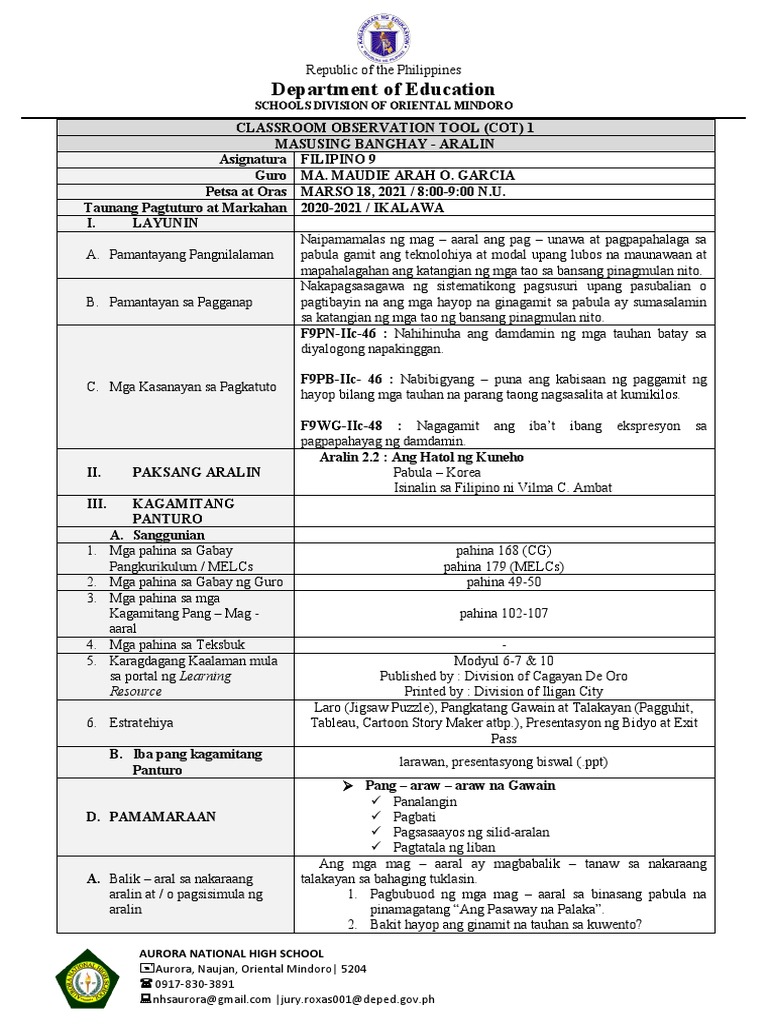 Aralin 2.2 COT 1 2021 MELCs Based | PDF
