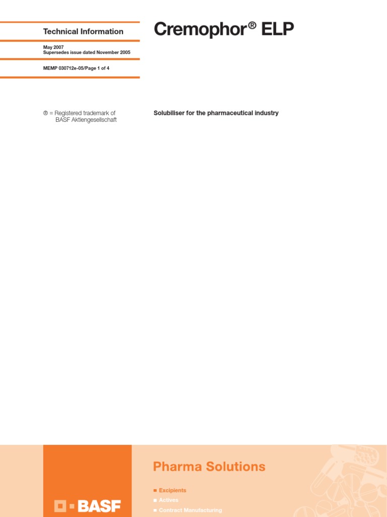 Cremophor ELP | PDF | Data | Chemical Substances