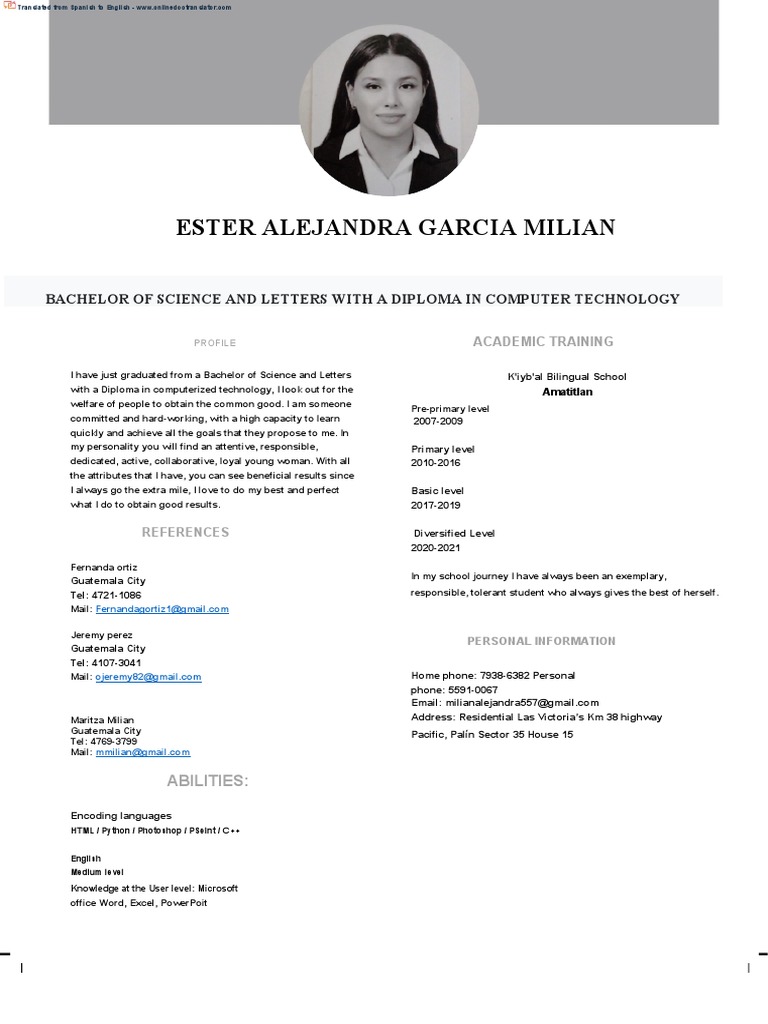 CV de Ester Alejandra Garcia Milian. (English) | PDF | Computing ...