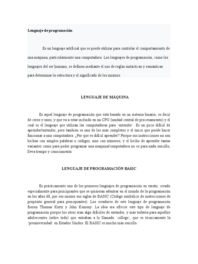 Lenguaje de Programación Basic | PDF | Básico | Lenguaje de programación