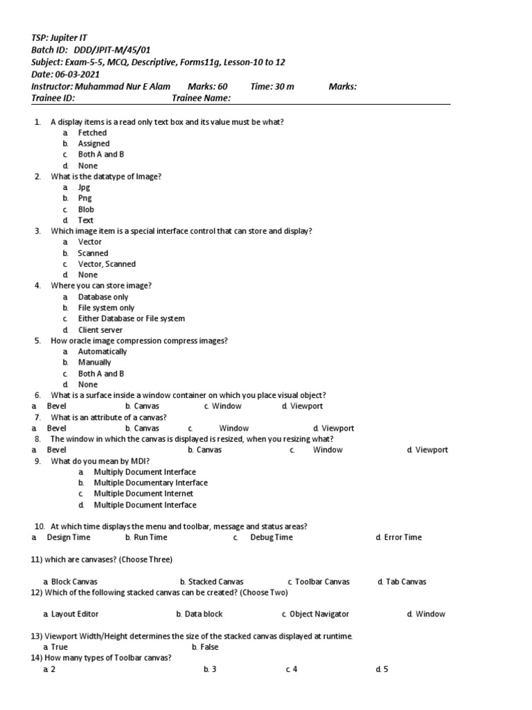 Exam-5-5, MCQ, Forms11g, L-10 To 12 | PDF | Information Technology Management | Software Engineering