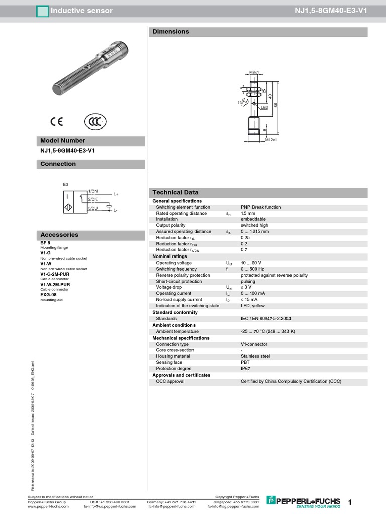 Dimensions: NJ1,5-8GM40-E3-V1 | PDF | Ac Power Plugs And Sockets | Manufactured Goods