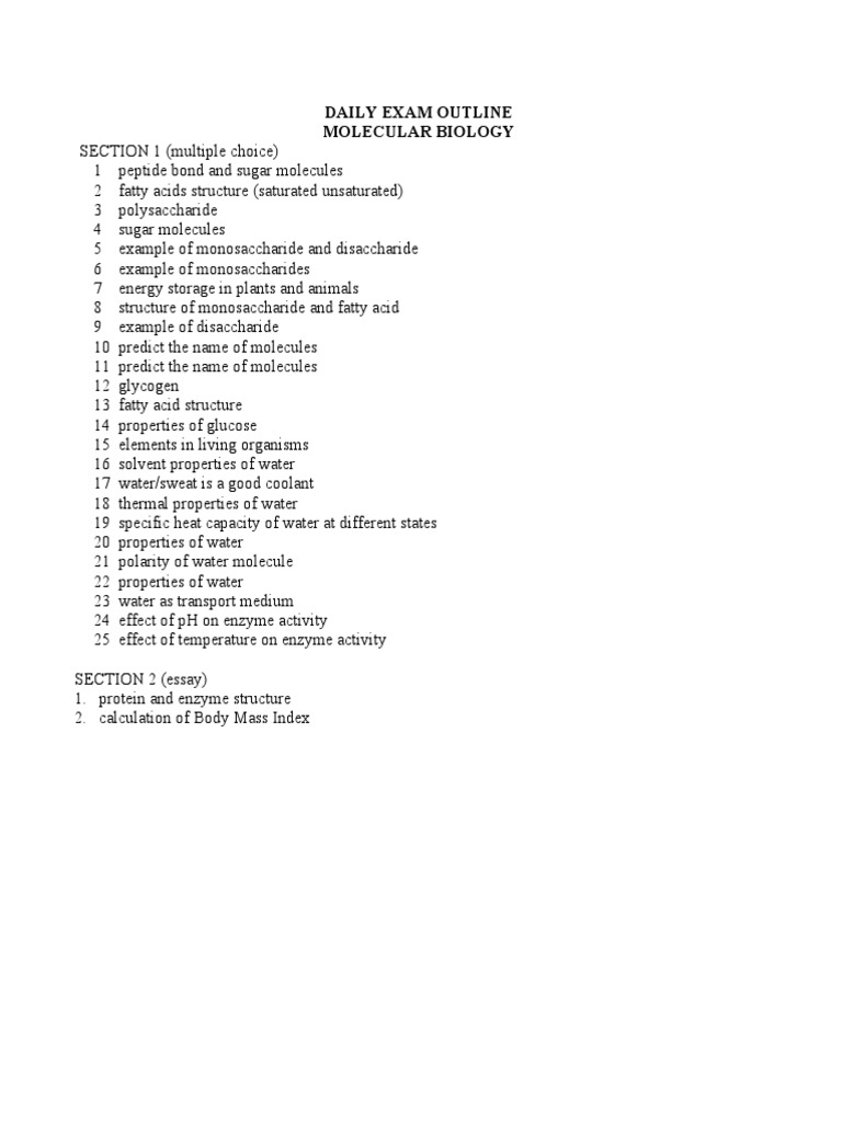 Daily Exam Outline (Molecular Biology) | PDF