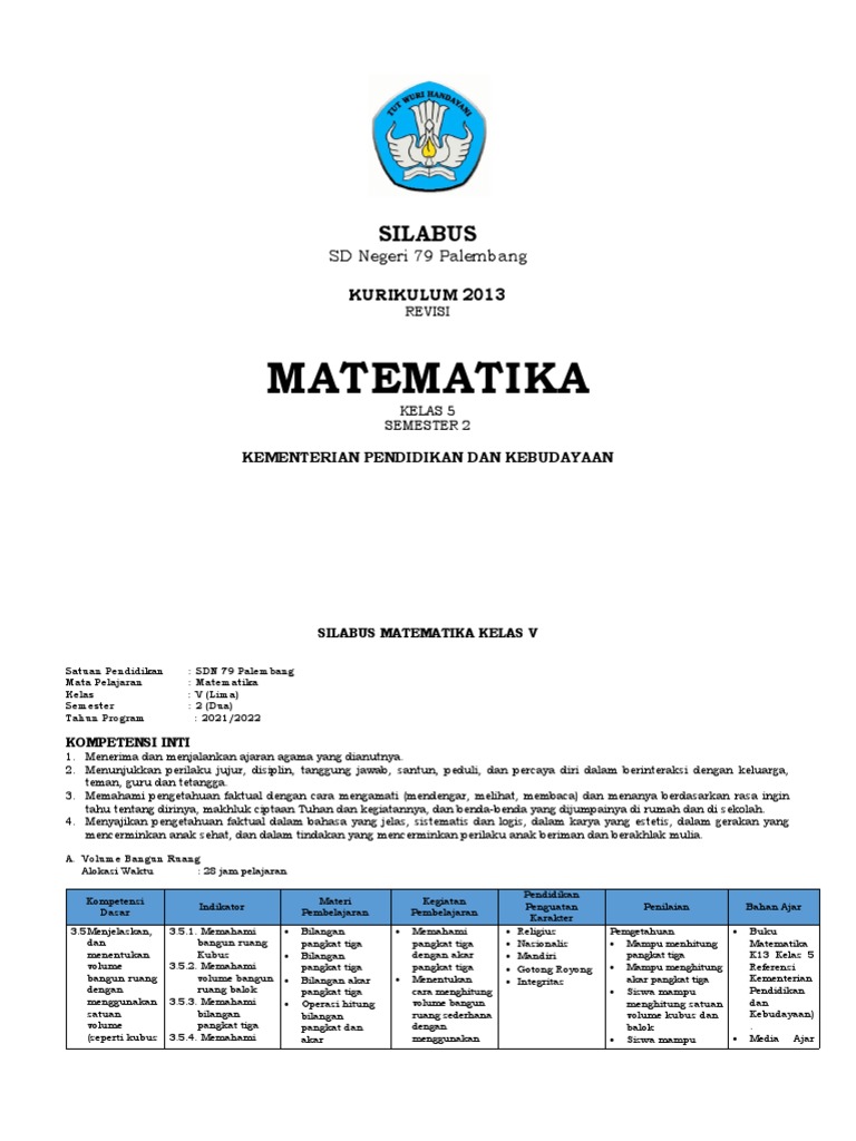 Silabus Matematika Kelas 5 Sem 2 | PDF