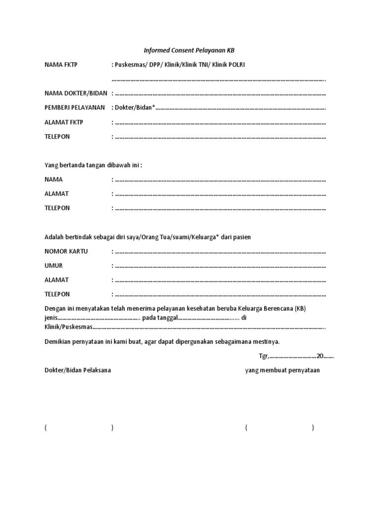 Informed Consent Pelayanan KB | PDF