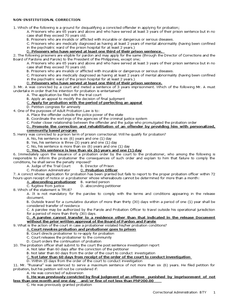 Non-Institutional Correction Overview | PDF | Probation | Parole