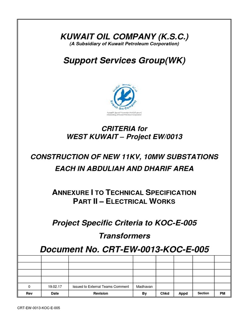 02 Annexure 1 To TS 2 CRT-EW-0013-KOC-E-005 | PDF | Specification (Technical Standard) | Transformer