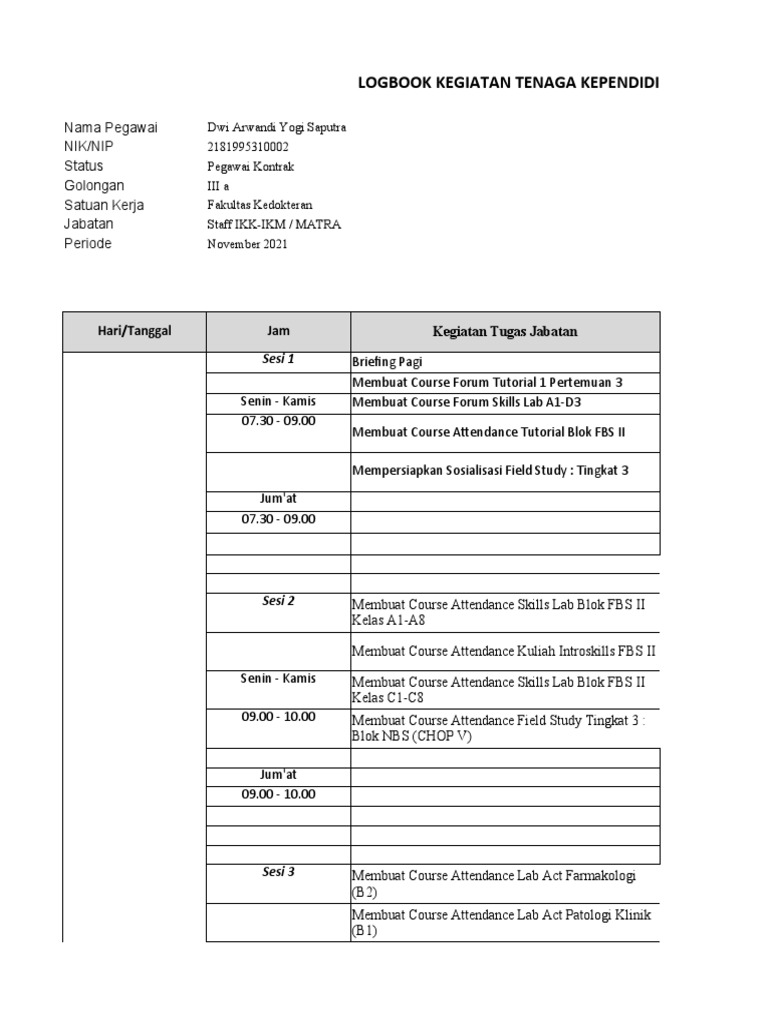 Logbook Kegiatan Dwi Arwandi November | PDF