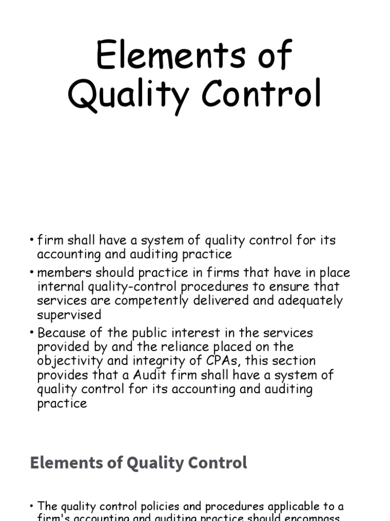Elements of Quality Control | PDF | Regulatory Compliance | Audit