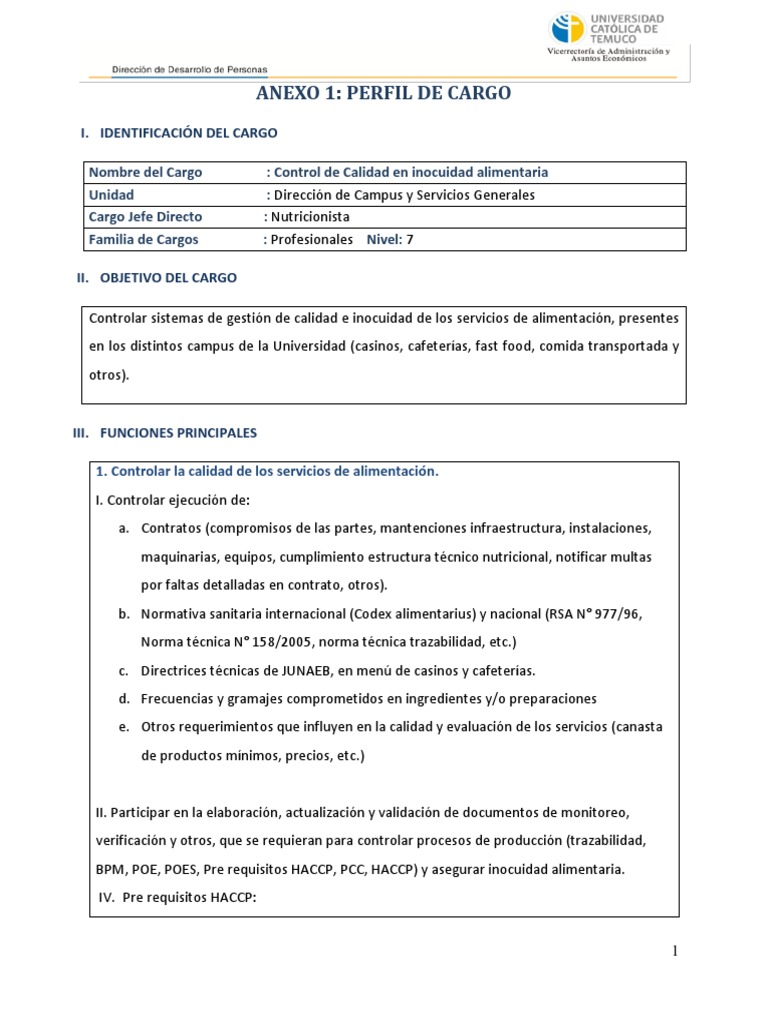Perfil Control Calidad Inocuidad Alimentaria | PDF | Análisis de Riesgo ...