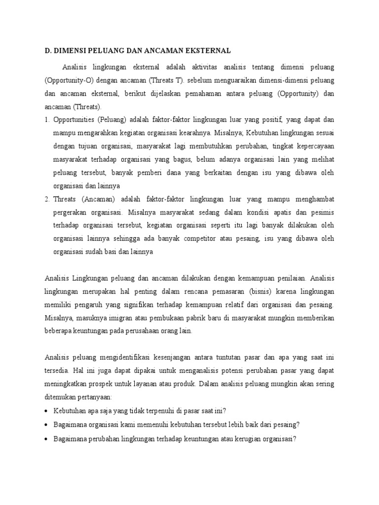 Analisis Peluang dan Ancaman Eksternal | PDF