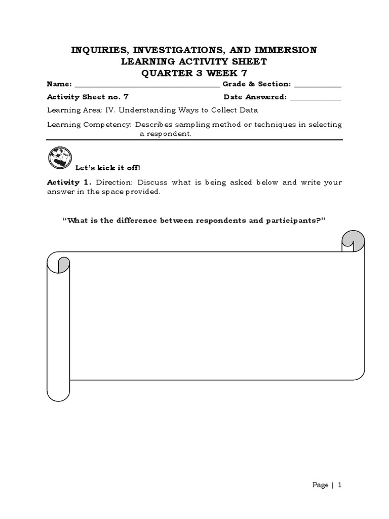 Inquiries, Investigations, and Immersion Learning Activity Sheet ...