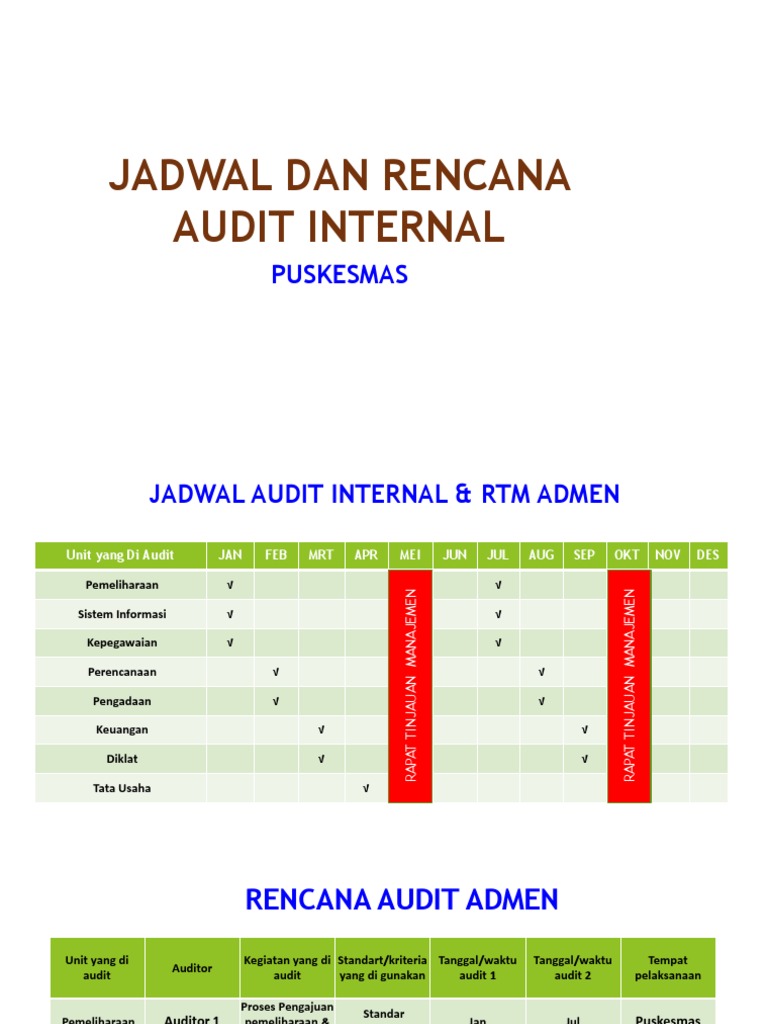 Rencana dan Jadwal Audit Internal Puskesmas | PDF