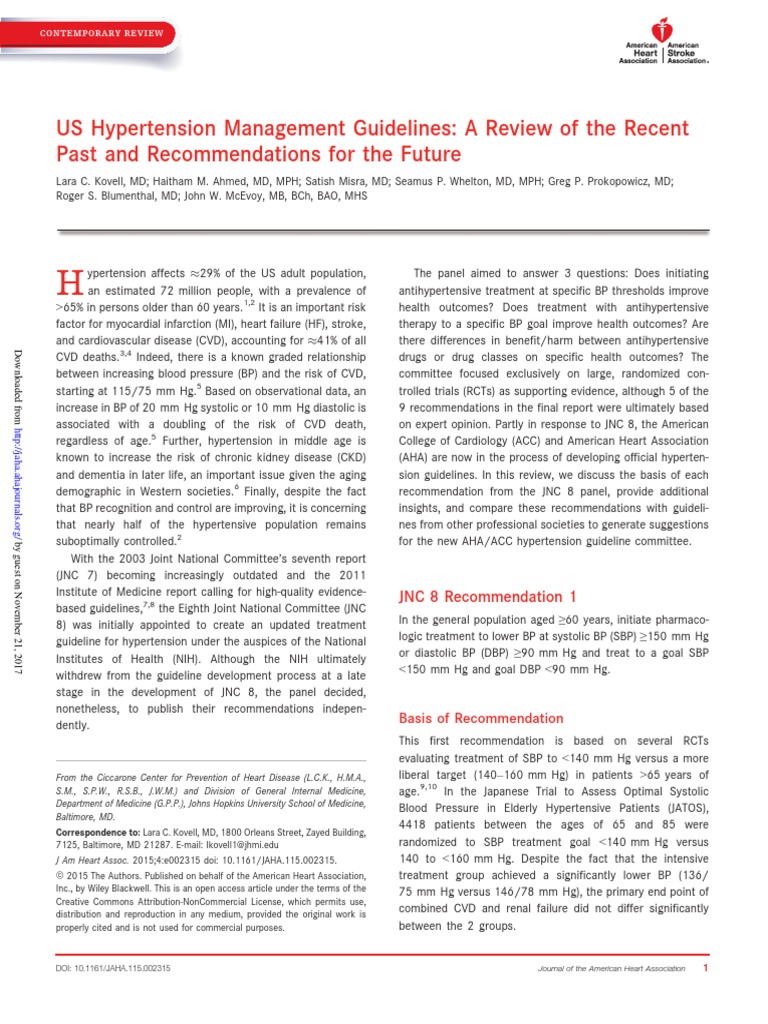 US Hypertension Review Guidelines | PDF | Hypertension | Cardiovascular ...