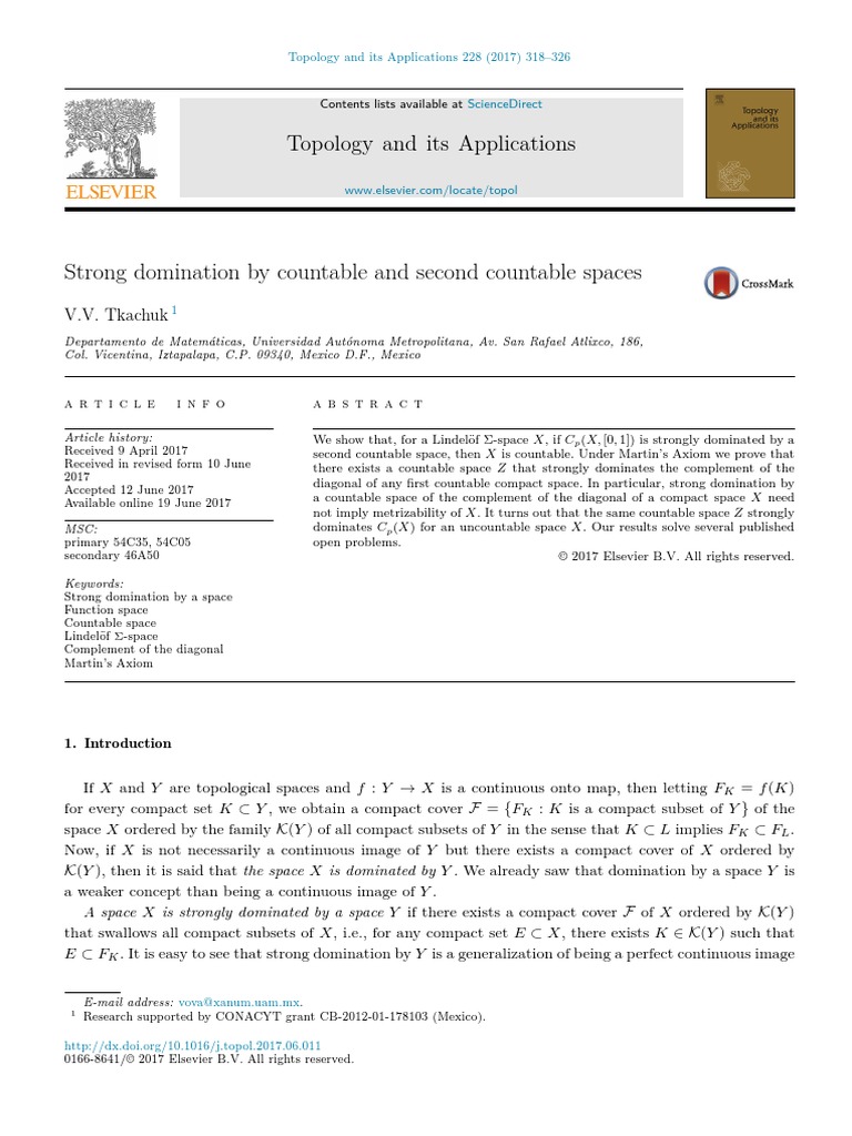 Strong Domination by Countable and Second Countable Spaces - V.V. Tkachuk | PDF | Banach Space ...