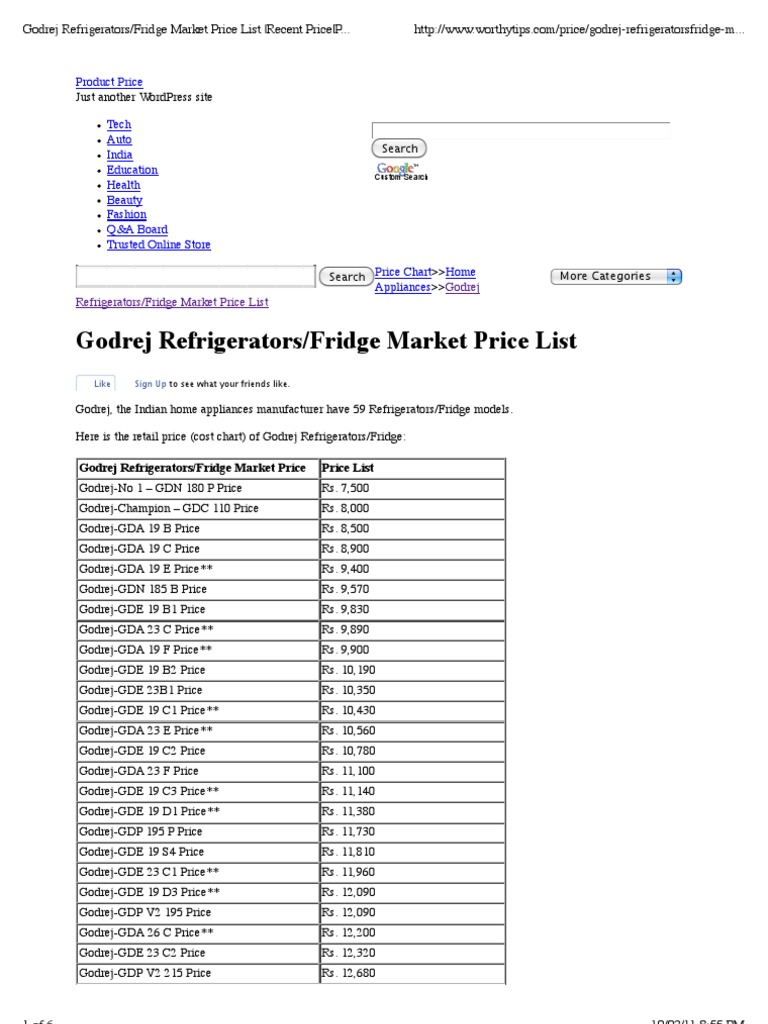 Godrej Refrigerators - Fridge Market Price List | PDF | Refrigerator ...