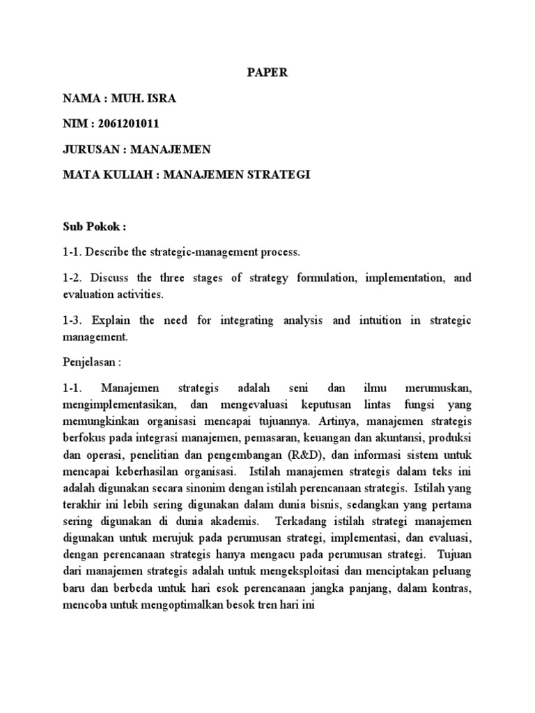 Paper Manajemen Strategi (Muh. Isra) | PDF