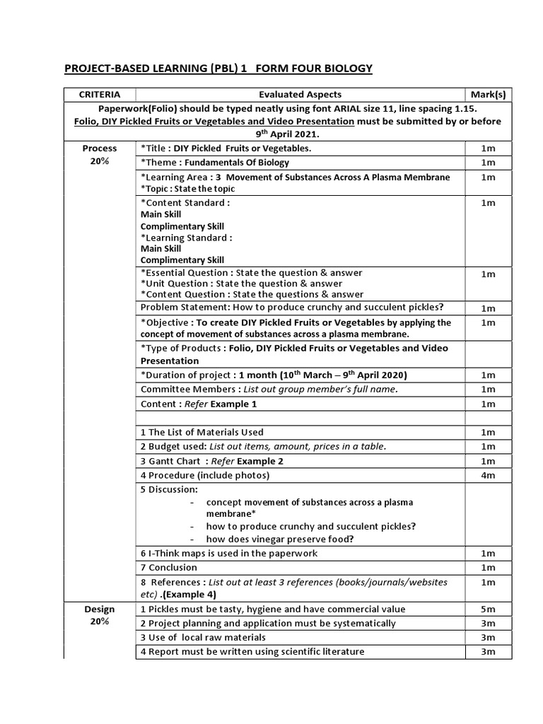 Project-Based Learning (PBL) 1 Form Four Biology | Download Free PDF ...