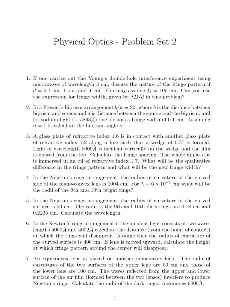 Physical Optics - Problem Set 2 | PDF