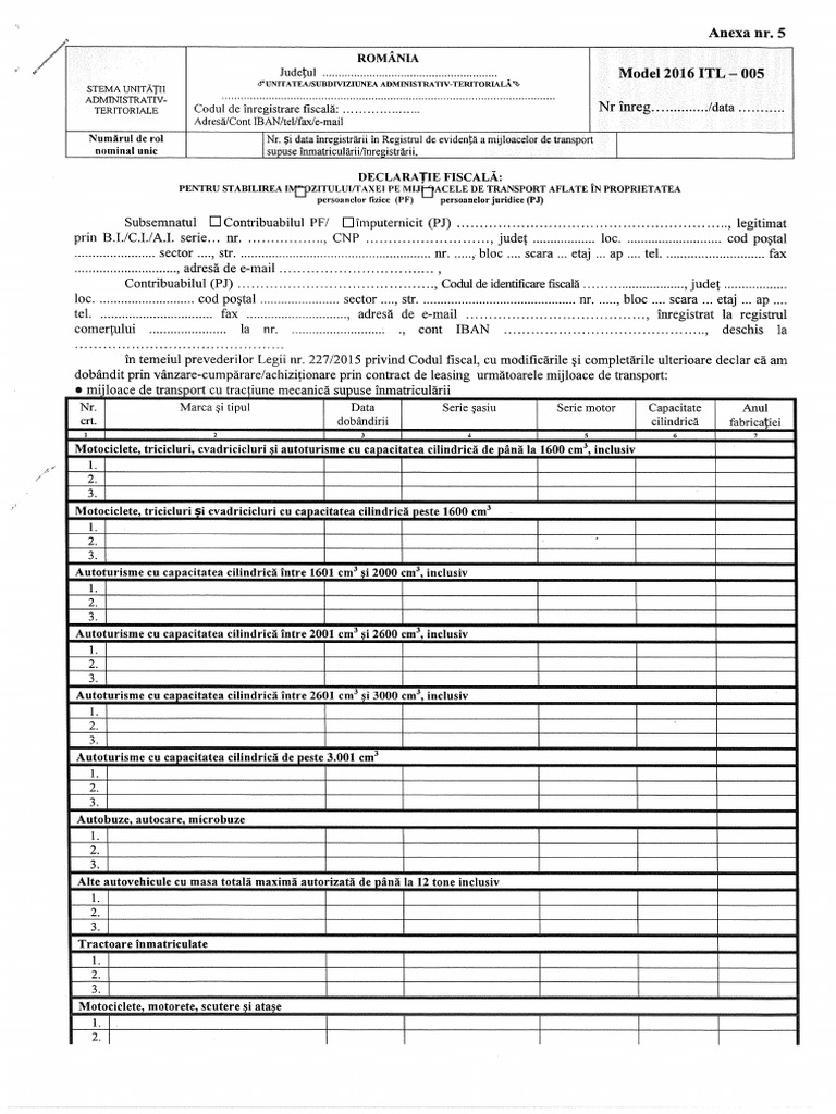 Declaratie Mijloace de Transport Persoane Juridice | PDF