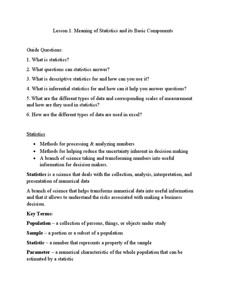 Definition of Statistics and Its Basic Components | PDF | Statistics ...