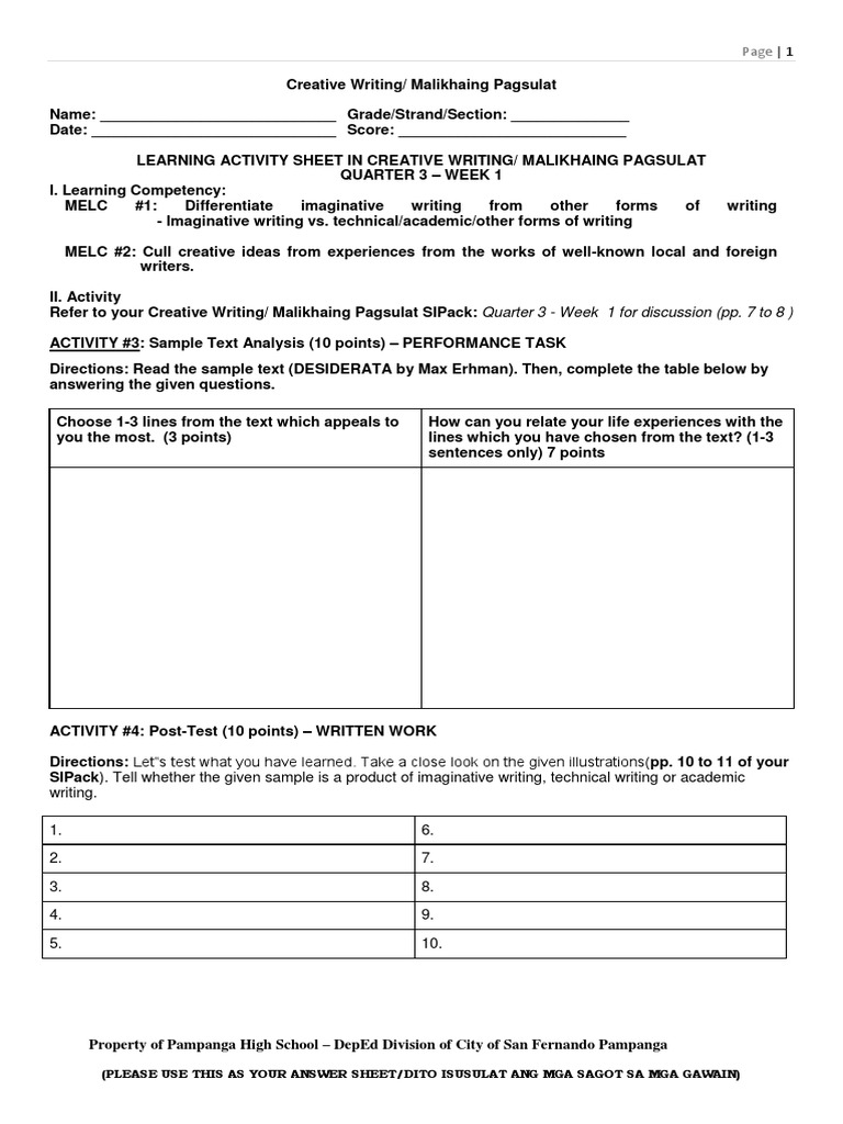 Answer-Me q3 Creative-Writing Modified-Assessment | PDF | Poetry | Writing