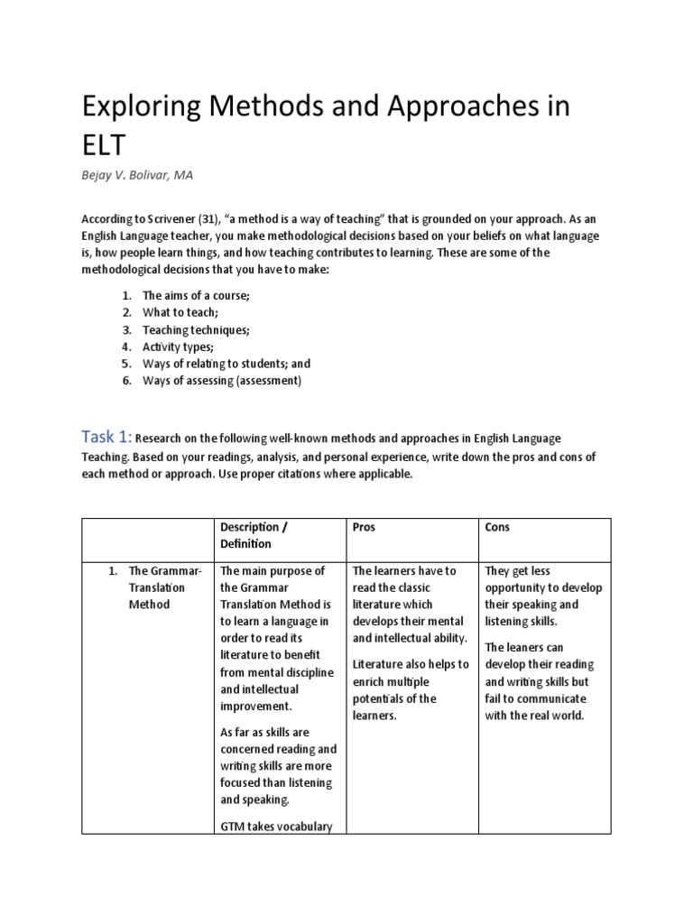 Exploring ELT Methods and Approaches | PDF | Human Communication ...