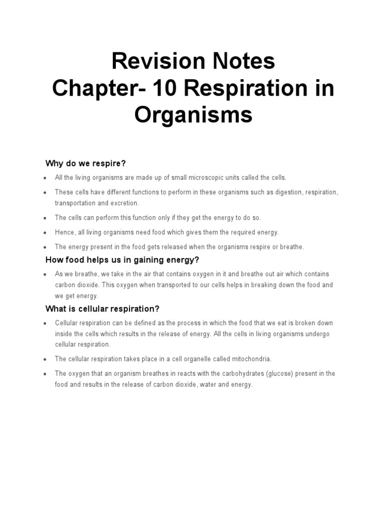 Revision Notes Chapter-10 Respiration in Organisms: Why Do We Respire ...