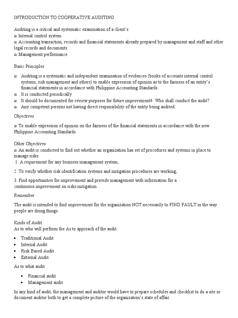 Introduction To Cooperative Auditing | PDF | Audit | Financial Audit