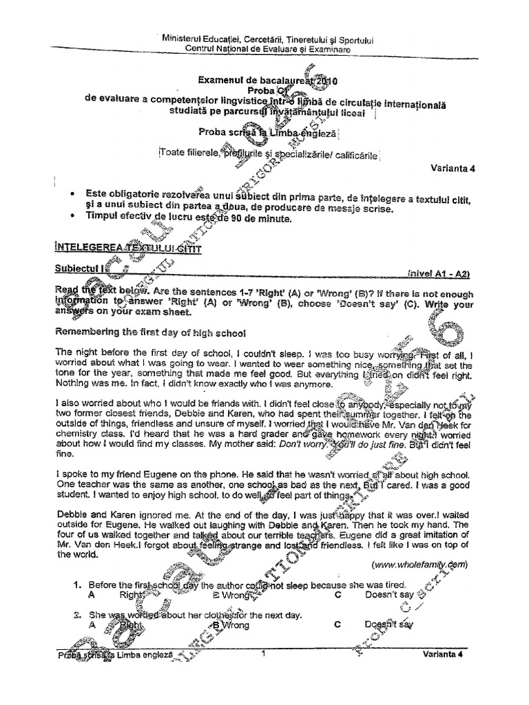 Competente Engleza Subiect | PDF