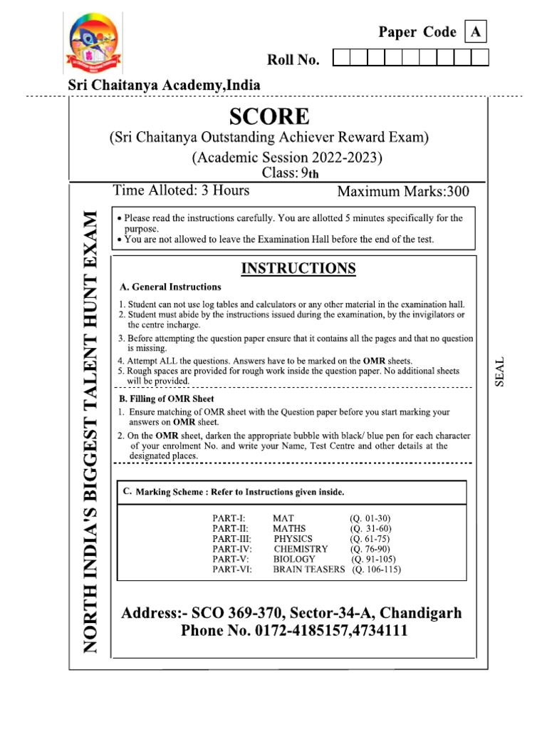 Analysis of a Marking Scheme for a Class IX Examination Assessing ...