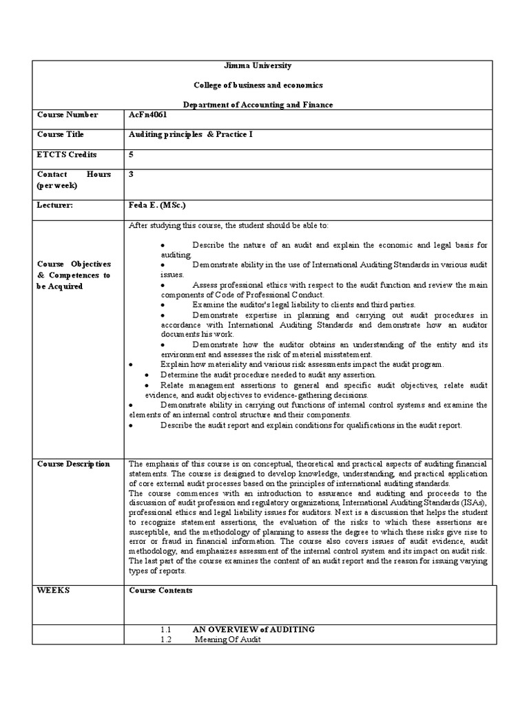 Auditing I Course Outline | PDF | Audit | Internal Control