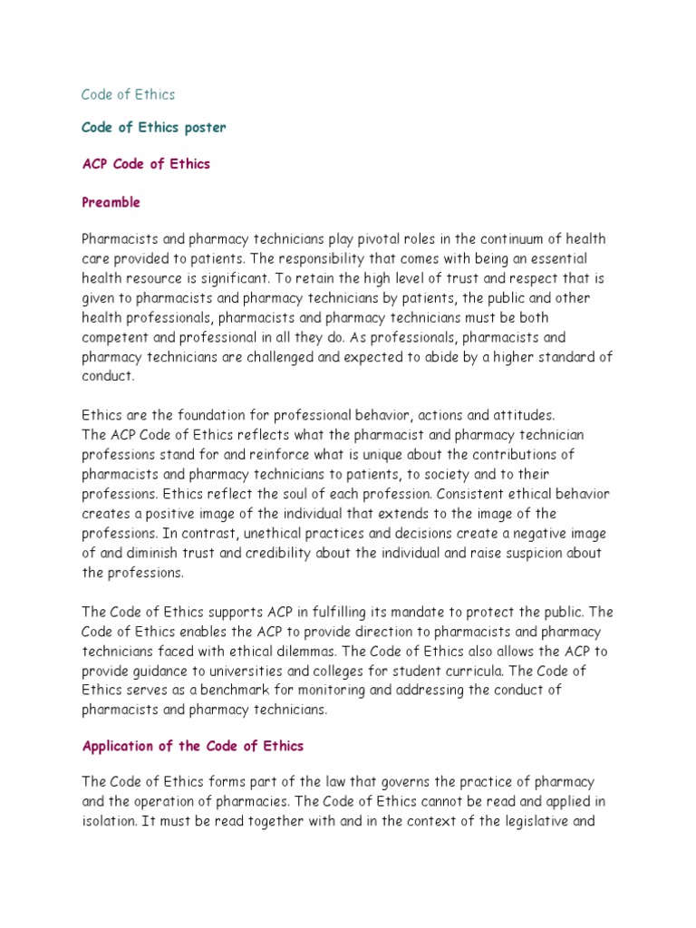 Code of Ethics | PDF | Pharmacy | Pharmacist