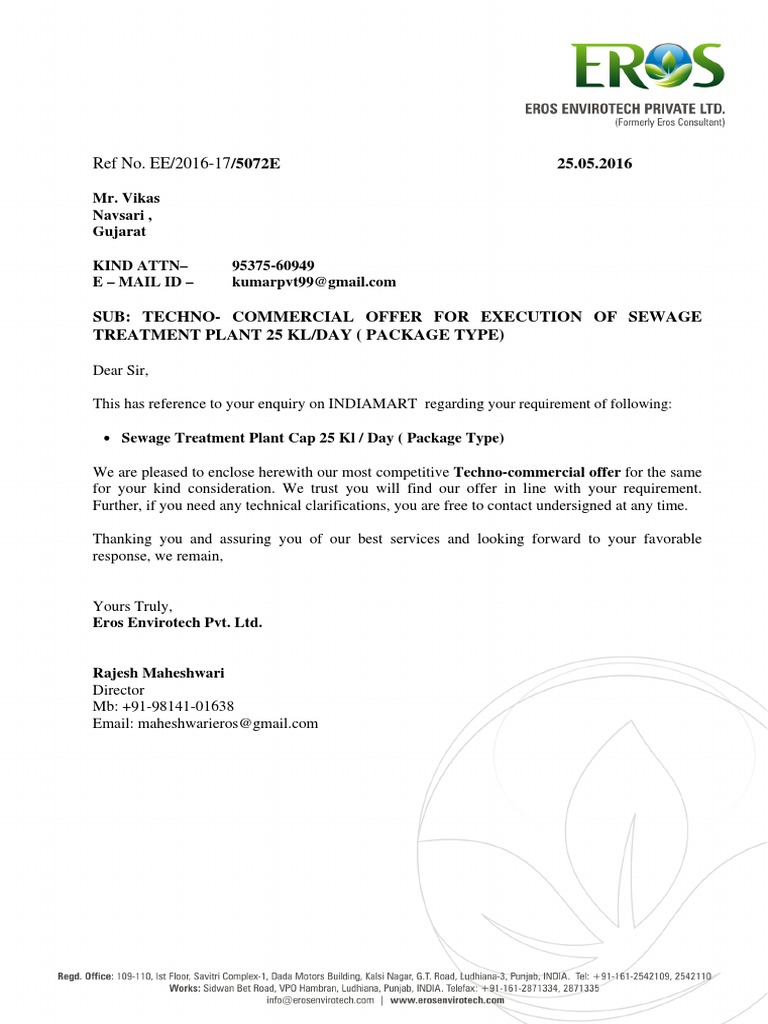 5072E Package Type STP 25 KLD Mr. Vikas (Navsari) | PDF | Sewage ...