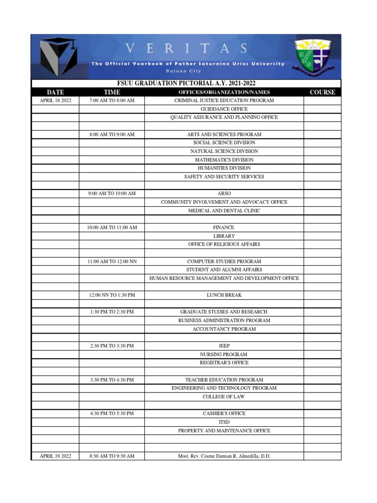 Graduation Pictorial Schedule | PDF | Science