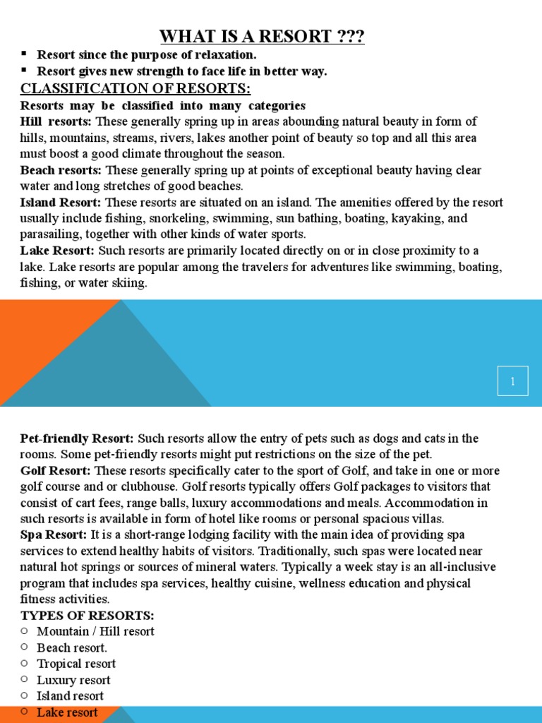 What Is A Resort ???: Classification of Resorts | PDF | Resort | Spa