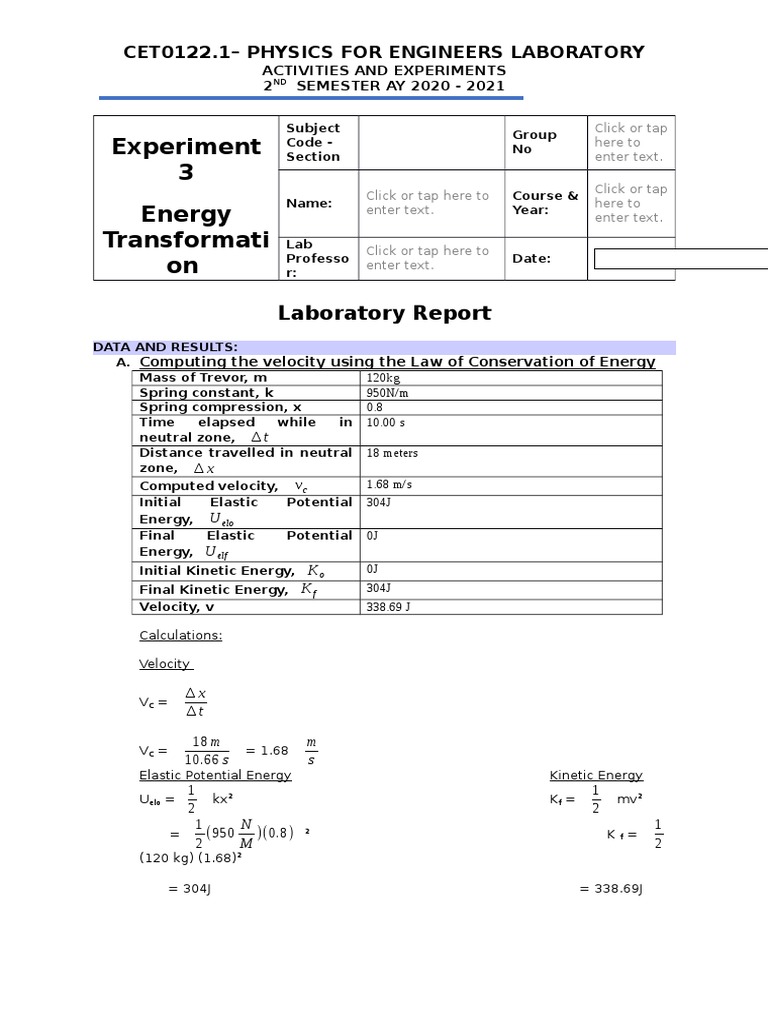 Physics Lab: Energy Transformation Experiments | PDF | Force | Mass