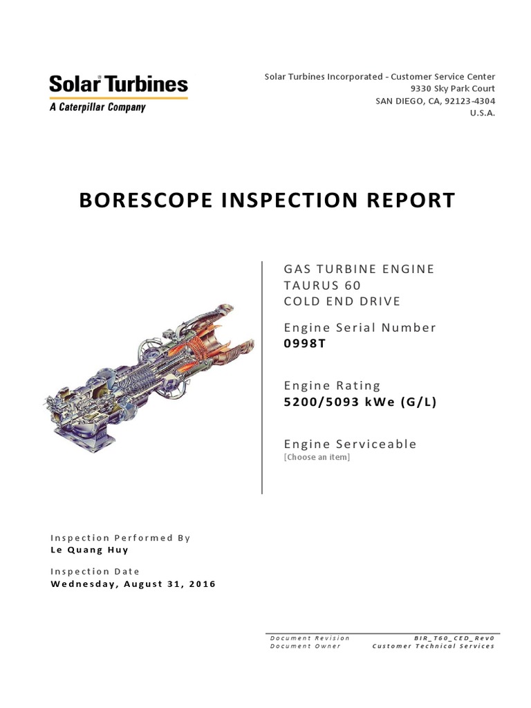 Borescope Inspection Gas Turbien Generator Taurus 60 | PDF | Turbine ...