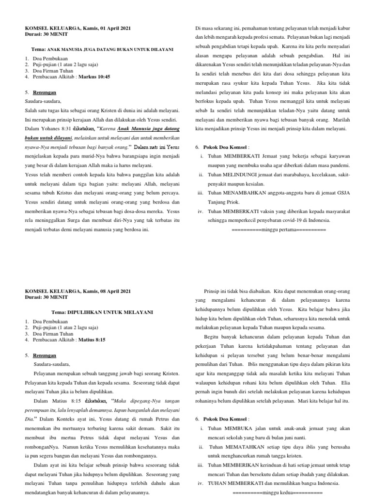 Renungan Pelayanan dalam Komsel Keluarga | PDF | Agama & Spiritualitas