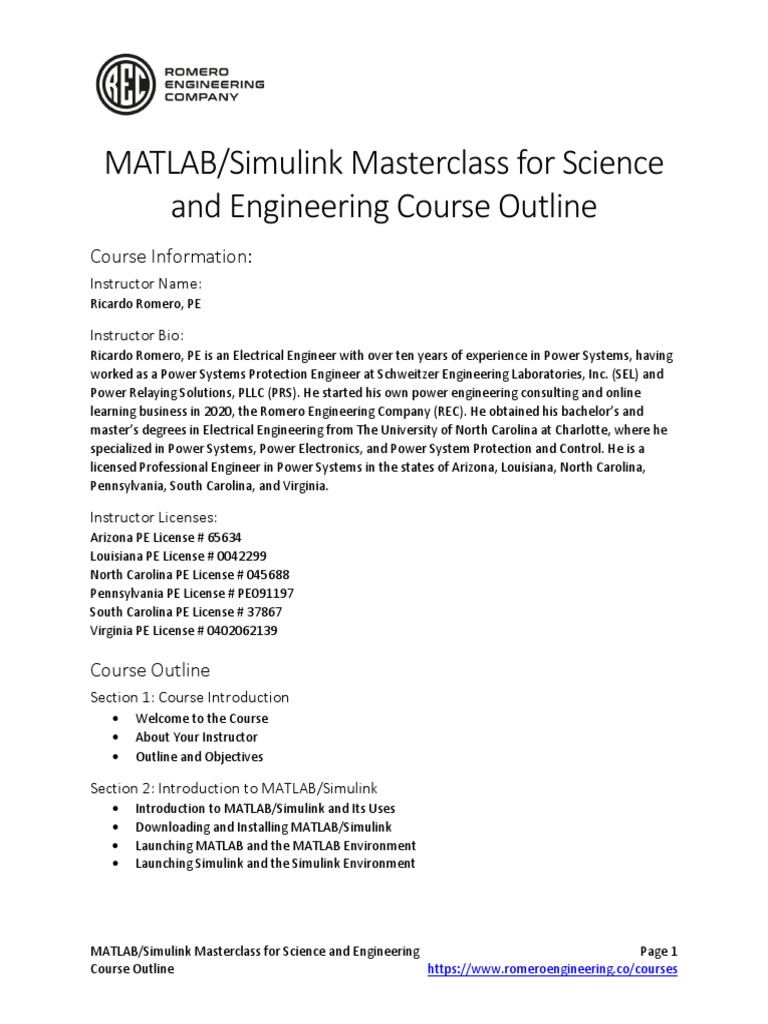 MATLAB/Simulink Course Outline | PDF | Matlab | Engineering