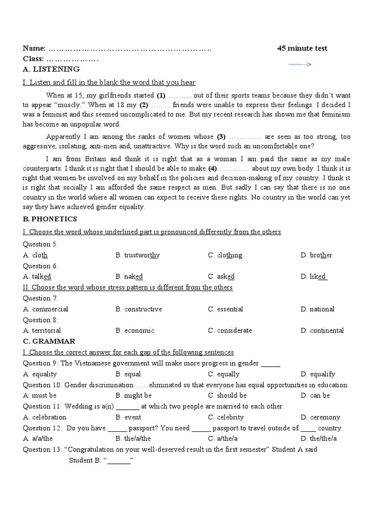 1 Period Test 10th (New5) | PDF | Jack London | Feminism