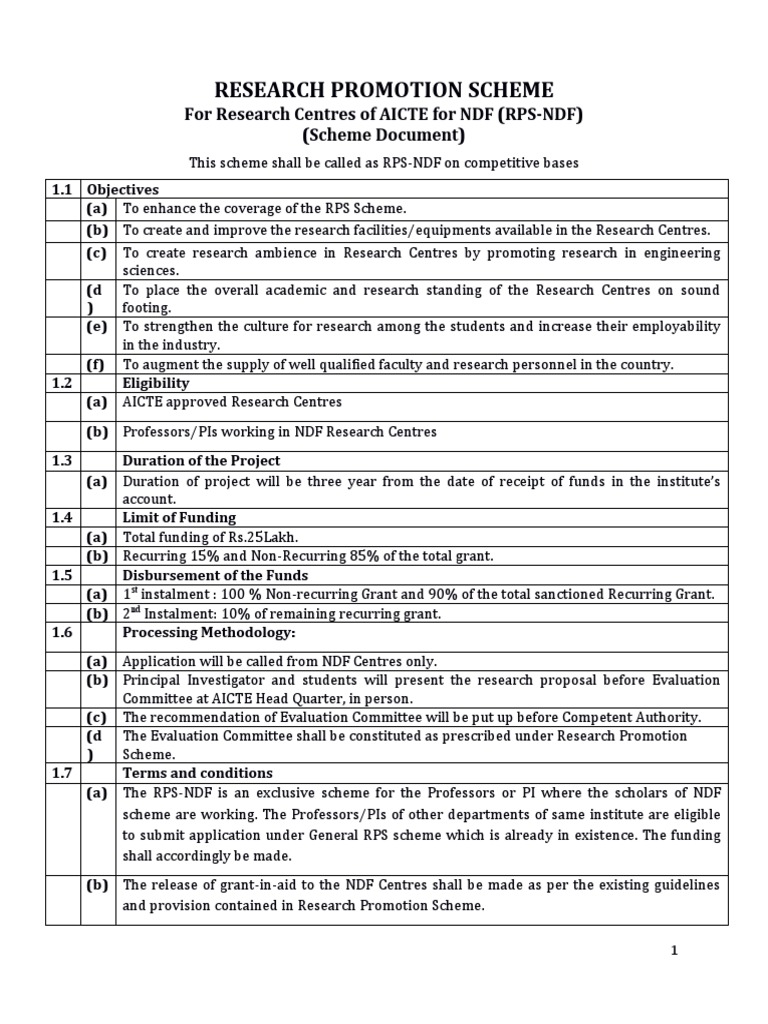 Research Promotion Scheme: For Research Centres of AICTE For NDF (RPS ...