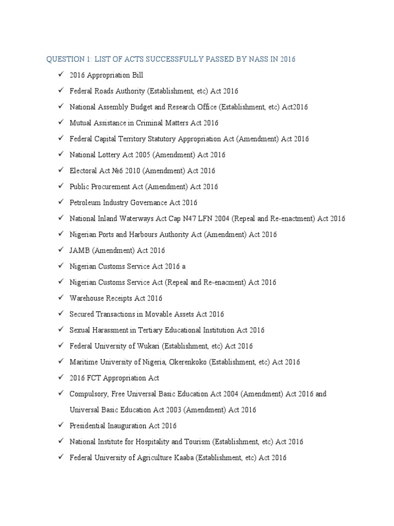 List of Acts Passed by NASS in 2016 | PDF | Statutory Interpretation ...
