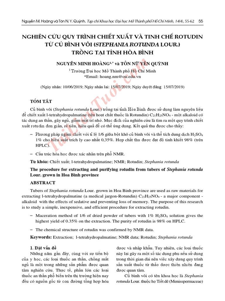 Nghiên cứu quy trình chiết xuất và tinh chế Rotudin từ củ bình vôi ...