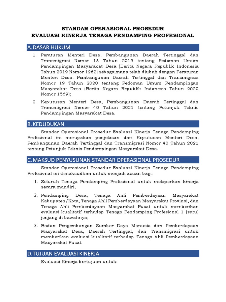 SOP Evaluasi Kinerja TPP 16 Maret 2022 | PDF