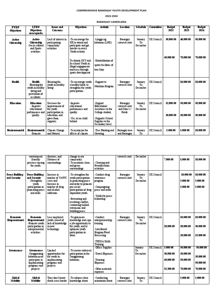 Comprehensive Barangay Youth Development Plan 2022-2024 Barangay ...
